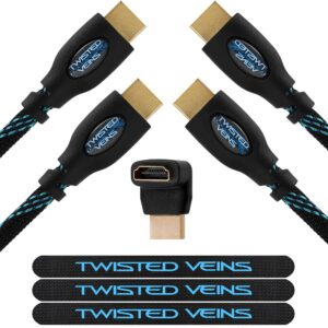 twisted veins hdmi cable 10 ft / 3m, 2-pack, premium hdmi cord type high speed with ethernet, supports hdmi 2.0b 4k 60hz hdr on most devices and may only support 4k 30hz on some devices