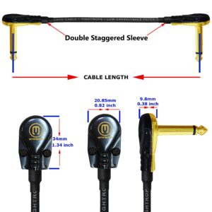 6 Units - Lava Tightrope (Black) - 9 Inch - Guitar Bass Effects Instrument, Patch Cable with Premium Gold Plated ¼ Inch (6.35mm) Low-Profile, Right Angled Pancake type TS Connectors