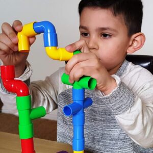 Skoolzy STEM Learning Pipe Tube 29 Piece Toys_and_Games Set, Educational Construction Building Blocks for ADHD & Autism for Baby, Kid Includes Wheels Pipes Joints and eBook