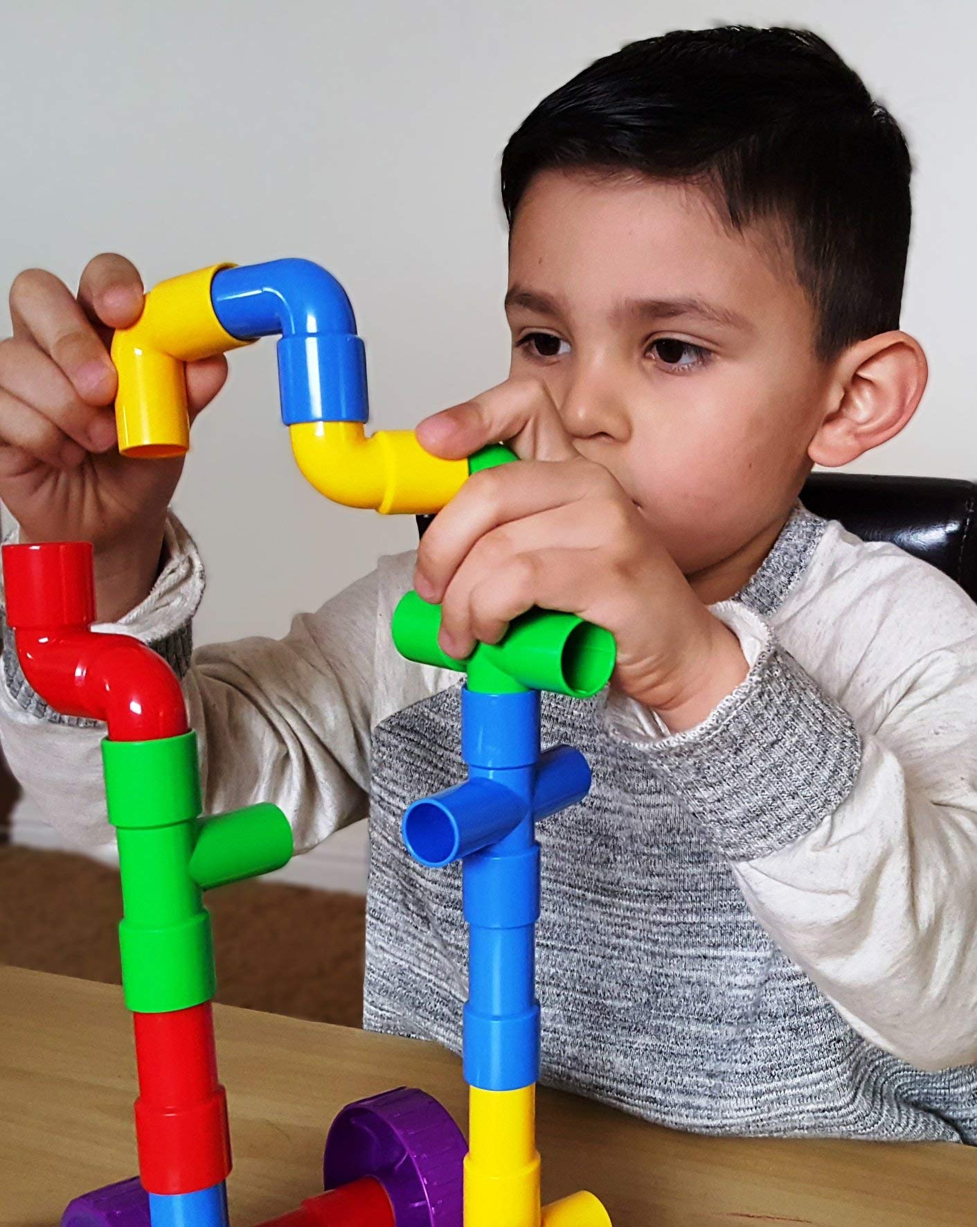 Skoolzy STEM Learning Pipe Tube 29 Piece Toys_and_Games Set, Educational Construction Building Blocks for ADHD & Autism for Baby, Kid Includes Wheels Pipes Joints and eBook