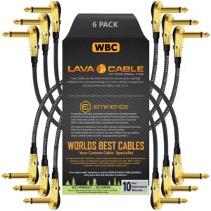 6 units - lava tightrope (black) - 9 inch - guitar bass effects instrument, patch cable with premium gold plated ¼ inch (6.35mm) low-profile, right angled pancake type ts connectors