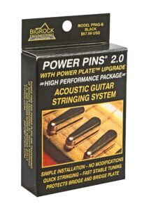 power pins 2.0 - black chrome set with power plate upgrade- patented bridge pin system for acoustic guitars- improved tone, amplified sound, easier restringing, and faster tuning