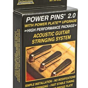 Power Pins 2.0 - Black Chrome Set with Power Plate Upgrade- Patented Bridge Pin System for Acoustic Guitars- Improved Tone, Amplified Sound, Easier Restringing, and Faster Tuning