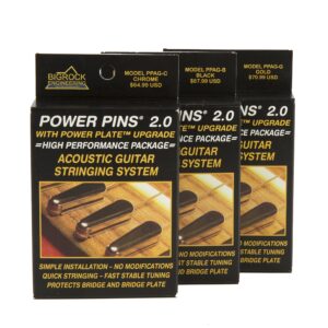 Power Pins 2.0 - Black Chrome Set with Power Plate Upgrade- Patented Bridge Pin System for Acoustic Guitars- Improved Tone, Amplified Sound, Easier Restringing, and Faster Tuning