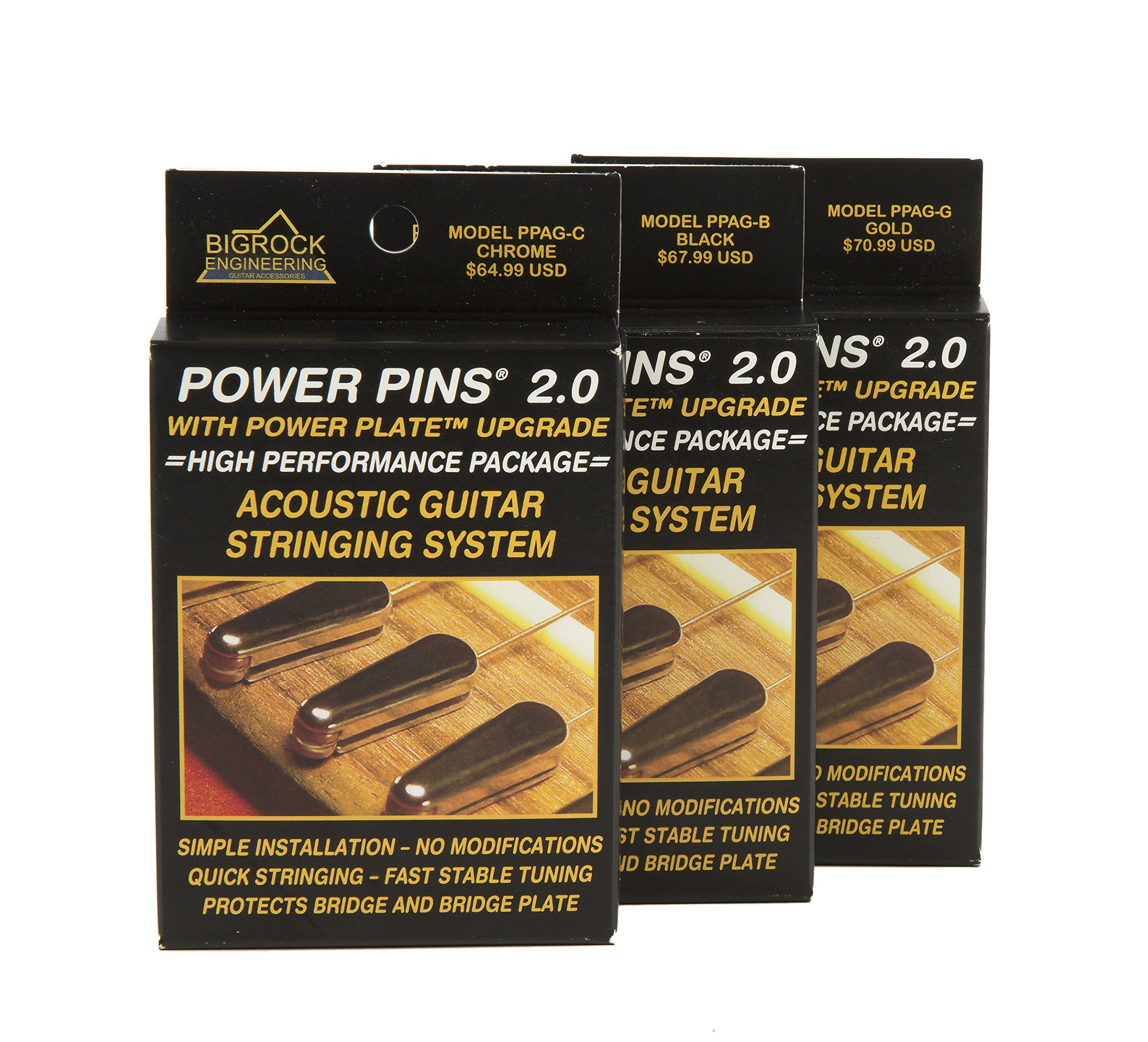 Power Pins 2.0 - Black Chrome Set with Power Plate Upgrade- Patented Bridge Pin System for Acoustic Guitars- Improved Tone, Amplified Sound, Easier Restringing, and Faster Tuning