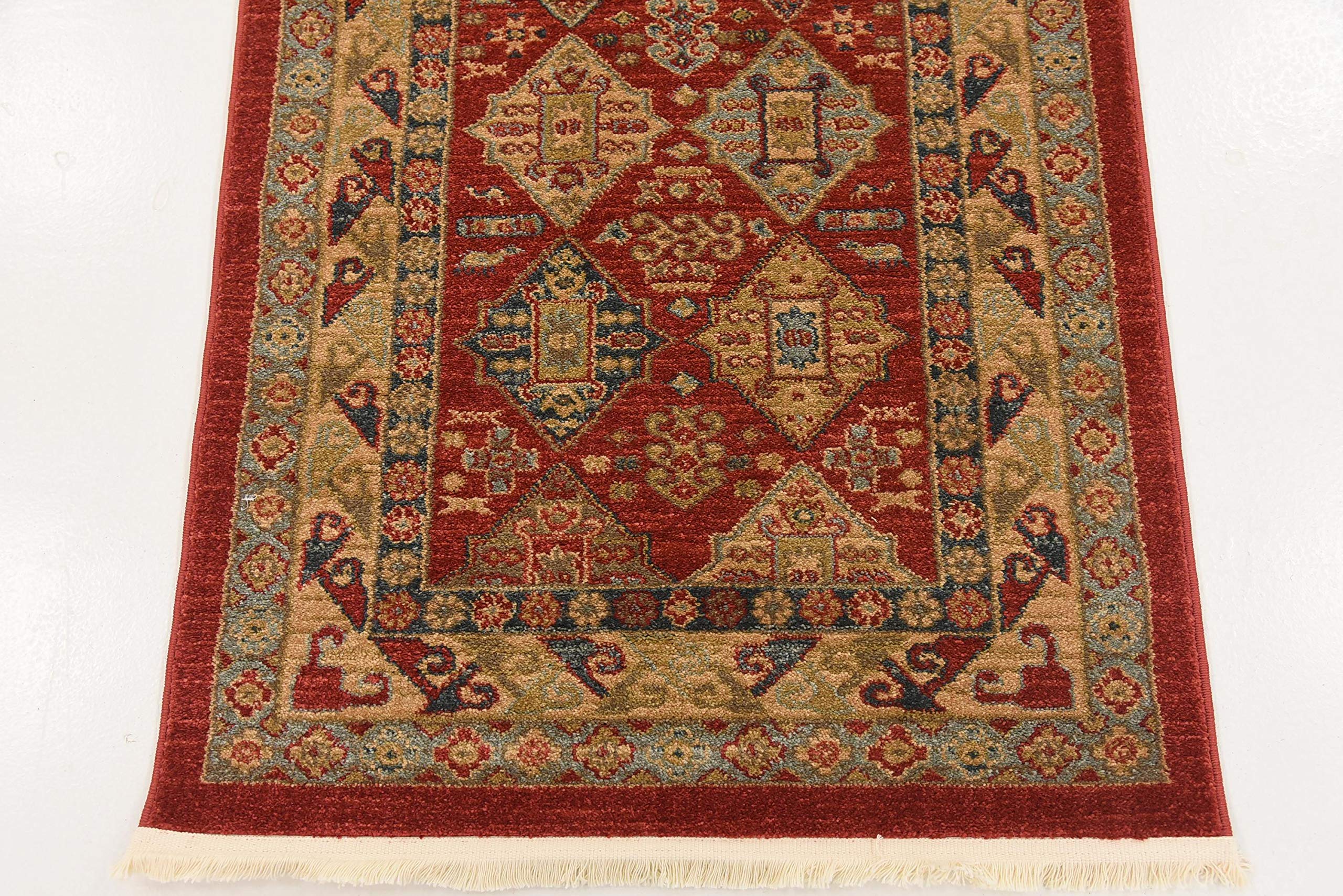 Unique Loom Sahand Collection Border Floral Geometric Area Rug (2' 7" x 6' 7" Runner, Red)