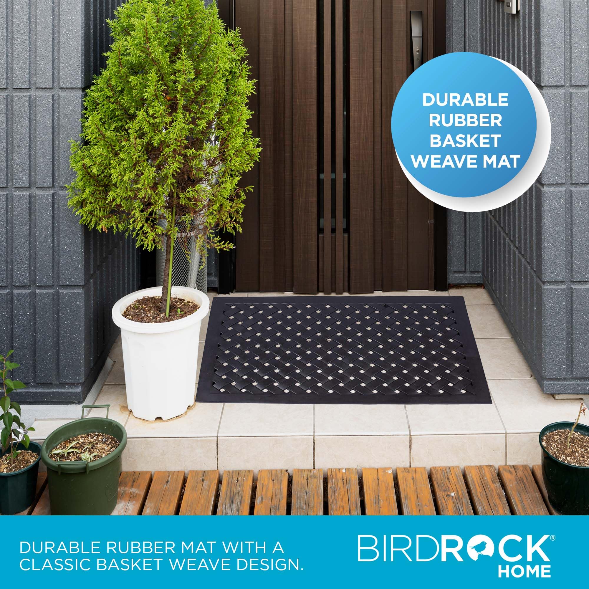 BIRDROCK HOME 24 x 36 Rubber Doormat with Basket Weave Design - Outdoor Doormat - Keeps Your Floors Clean - Decorative Design