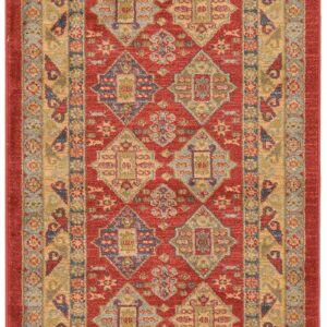 Unique Loom Sahand Collection Border Floral Geometric Area Rug (2' 7" x 6' 7" Runner, Red)