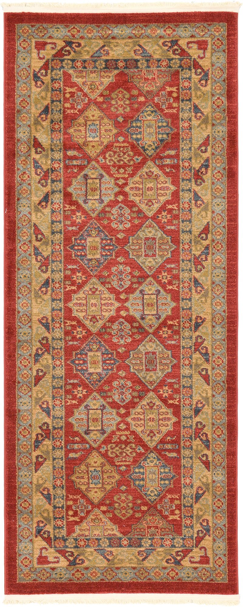 Unique Loom Sahand Collection Border Floral Geometric Area Rug (2' 7" x 6' 7" Runner, Red)