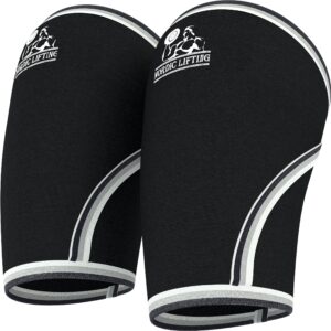 nordic lifting elbow sleeves (1 pair) support & compression for weightlifting, powerlifting, cross training & tennis - 5mm neoprene sleeve the best brace -women & men black, xl