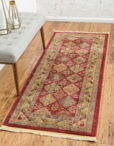 unique loom sahand collection border floral geometric area rug (2' 7" x 6' 7" runner, red)