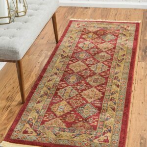 Unique Loom Sahand Collection Border Floral Geometric Area Rug (2' 7" x 6' 7" Runner, Red)