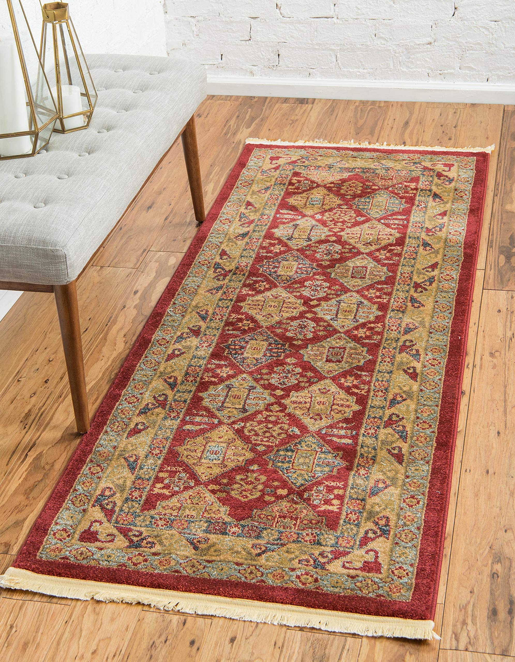 Unique Loom Sahand Collection Border Floral Geometric Area Rug (2' 7" x 6' 7" Runner, Red)