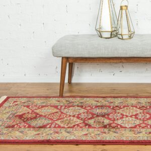 Unique Loom Sahand Collection Border Floral Geometric Area Rug (2' 7" x 6' 7" Runner, Red)