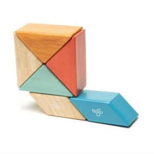 6 Piece Tegu Pocket Pouch Prism Magnetic Wooden Block Set, Sunset