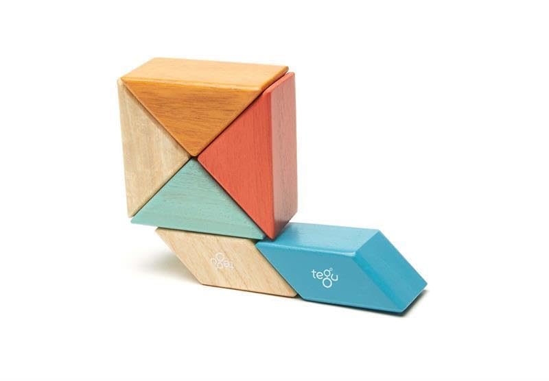 6 Piece Tegu Pocket Pouch Prism Magnetic Wooden Block Set, Sunset