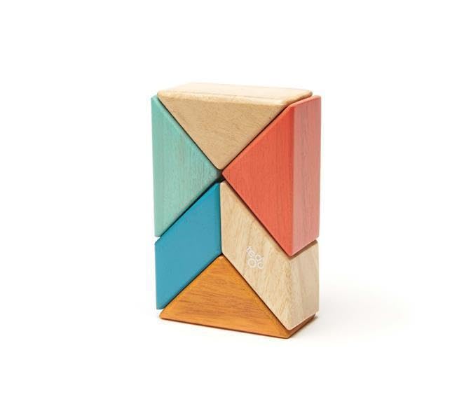 6 Piece Tegu Pocket Pouch Prism Magnetic Wooden Block Set, Sunset