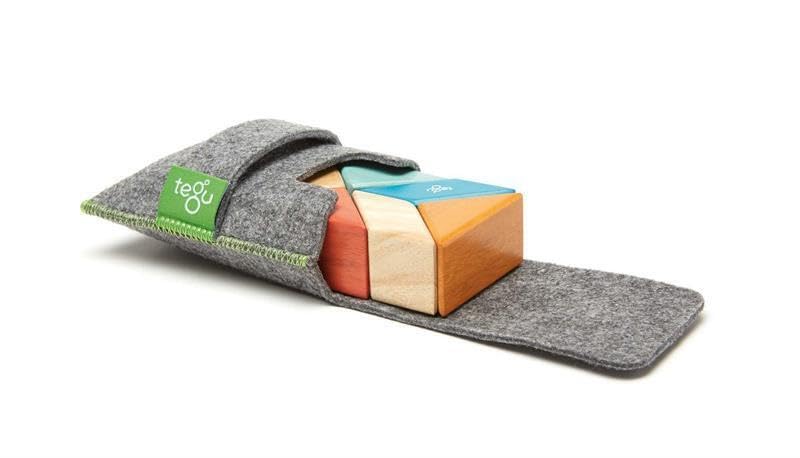 6 Piece Tegu Pocket Pouch Prism Magnetic Wooden Block Set, Sunset