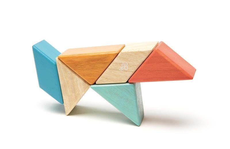 6 Piece Tegu Pocket Pouch Prism Magnetic Wooden Block Set, Sunset