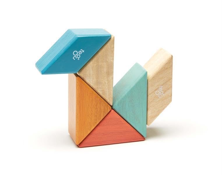 6 Piece Tegu Pocket Pouch Prism Magnetic Wooden Block Set, Sunset