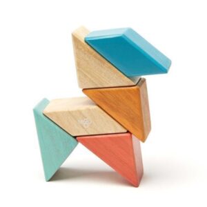 6 Piece Tegu Pocket Pouch Prism Magnetic Wooden Block Set, Sunset