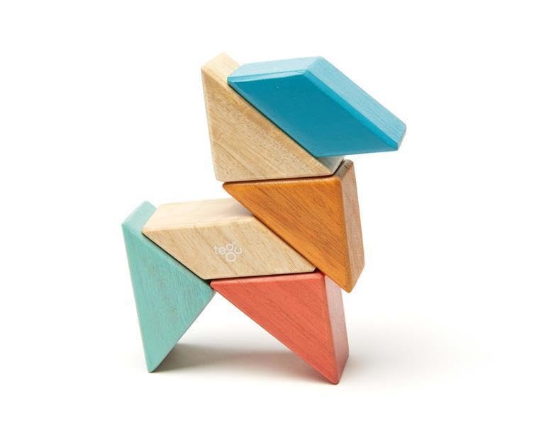 6 Piece Tegu Pocket Pouch Prism Magnetic Wooden Block Set, Sunset