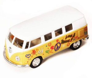 1962 volkswagen classic bus with decals 1/32 scale die cast model toy car - yellow