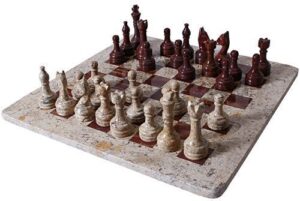 radicaln handmade fossil coral and dark brown marble full chess game original marble chess set