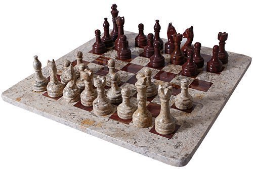 RADICALn Handmade Fossil Coral and Dark Brown Marble Full Chess Game Original Marble Chess Set