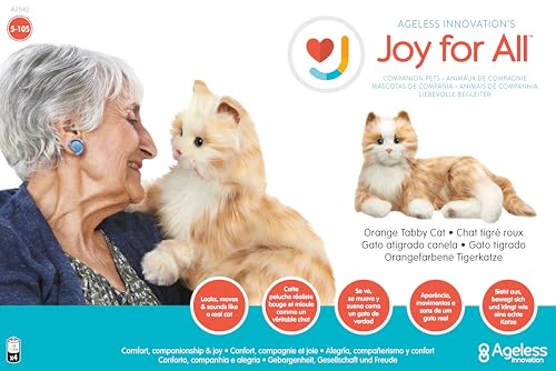 JOY FOR ALL Companion Pet for Seniors - Lifelike Animatronic Cat - Realistic Soft-Touch Fur & Purring - Therapy Stuffed Animal - Toy for Alzheimer's & Dementia - Orange Tabby