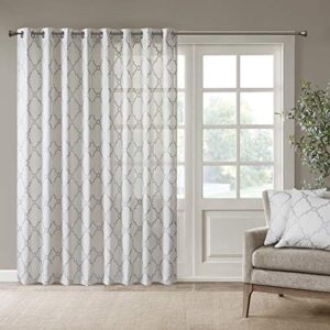 madison park saratoga single window curtain light filtering fretwork print 1 panel grommet top drape for living room bedroom and dorm, 100x84, ivory