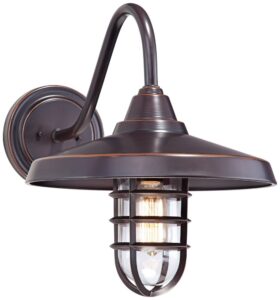 john timberland marlowe rustic industrial farmhouse outdoor wall light fixture painted bronze cage 16 3/4" clear glass for exterior barn deck house porch yard patio outside garage front door