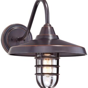 John Timberland Marlowe Rustic Industrial Farmhouse Outdoor Wall Light Fixture Painted Bronze Cage 16 3/4" Clear Glass for Exterior Barn Deck House Porch Yard Patio Outside Garage Front Door