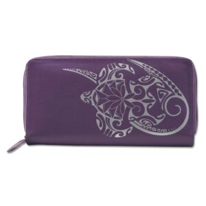 polynesian turtle tattoo wallet for women, genuine leather, tahitian tattoo art by teva lowy (black) from nakoa