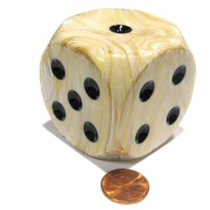 Ivory Marbleized Dice With Black Pips 50mm (2in) D6 Die Chessex