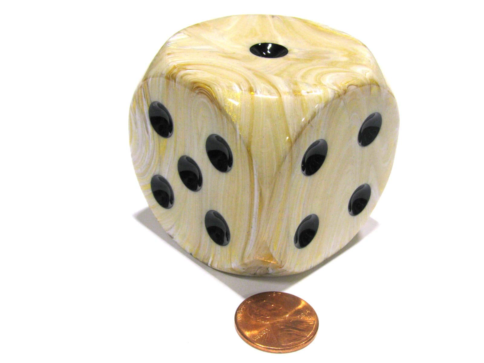 Ivory Marbleized Dice With Black Pips 50mm (2in) D6 Die Chessex