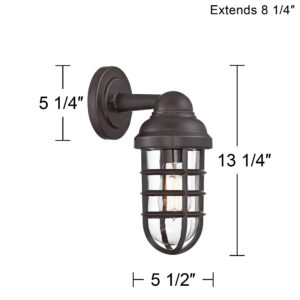 John Timberland Marlowe Rustic Industrial Farmhouse Outdoor Wall Light Fixture Bronze Cage 13" Clear Glass for Exterior Barn Deck House Porch Yard Patio Outside Garage Front Door Garden Home