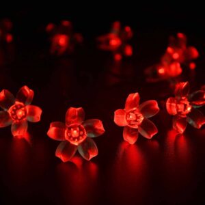 SANSUN®Solar Outdoor String Lights,22ft 50 LED Waterproof Solar Powered String Flower Fairy Lights Christmas Lights for Home, Gardens, Lawn, Patio, Halloween, Christmas Trees, Weddings, Parties (Red)