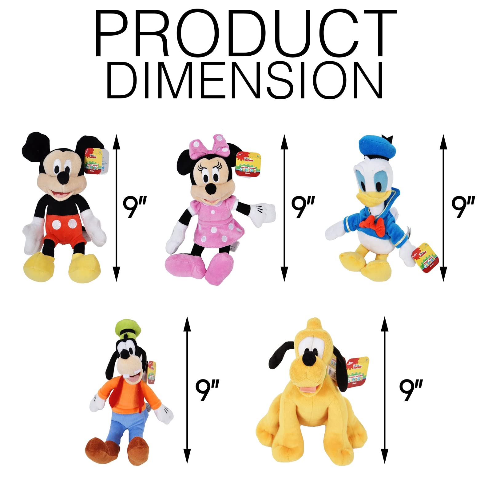 Disney Gang 9" Bean Plush Mickey Minnie Mouse Donald Pluto Goofy - 5 Pack