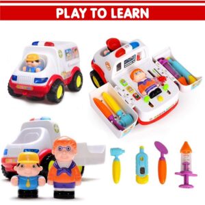 Liberty Imports 2-in-1 Ambulance Doctor Rescue Vehicle Set with Operation, Medical Tools, Lights, Music and Sounds