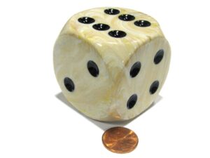 ivory marbleized dice with black pips 50mm (2in) d6 die chessex