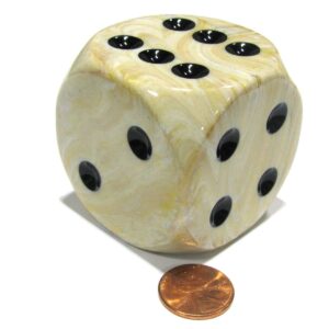 Ivory Marbleized Dice With Black Pips 50mm (2in) D6 Die Chessex