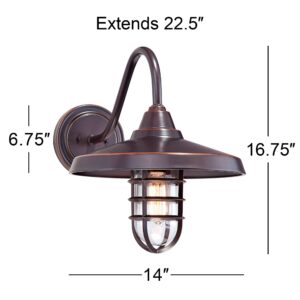 John Timberland Marlowe Rustic Industrial Farmhouse Outdoor Wall Light Fixture Painted Bronze Cage 16 3/4" Clear Glass for Exterior Barn Deck House Porch Yard Patio Outside Garage Front Door