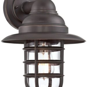 John Timberland Marlowe Rustic Industrial Farmhouse Outdoor Wall Light Fixture Bronze Hooded Cage 13" Clear Glass for Exterior Barn Deck House Porch Yard Patio Outside Garage Front Door Garden