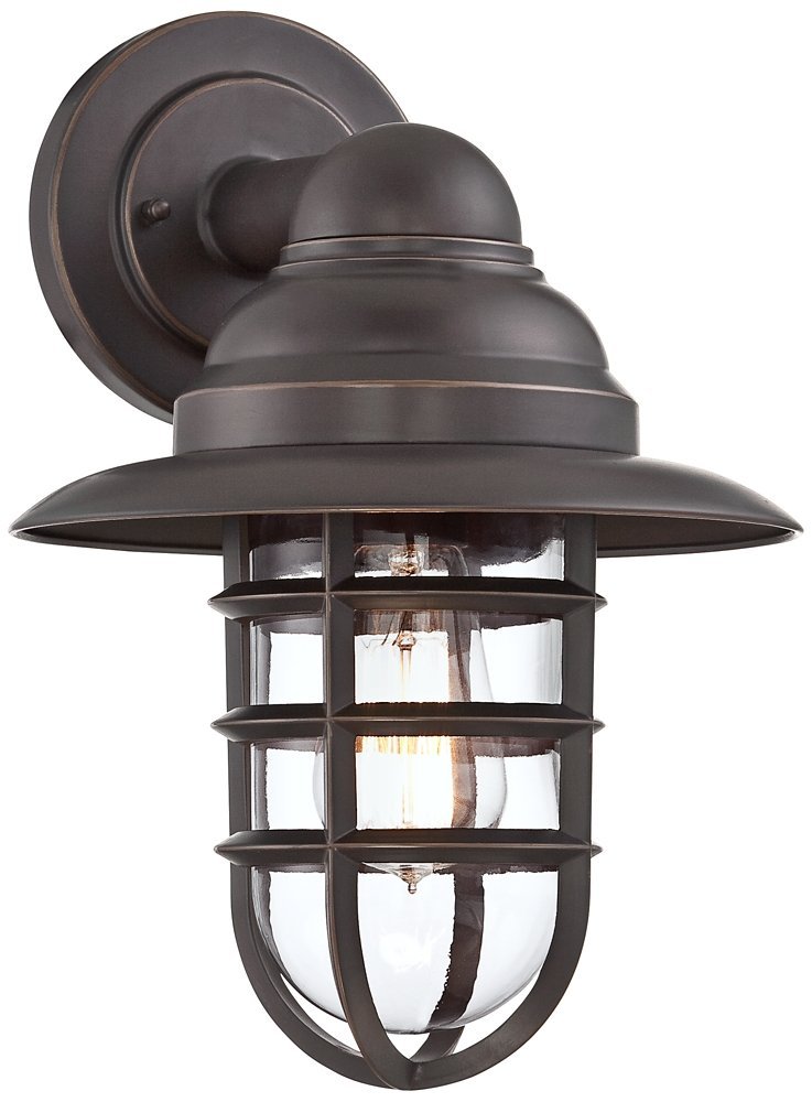 John Timberland Marlowe Rustic Industrial Farmhouse Outdoor Wall Light Fixture Bronze Hooded Cage 13" Clear Glass for Exterior Barn Deck House Porch Yard Patio Outside Garage Front Door Garden