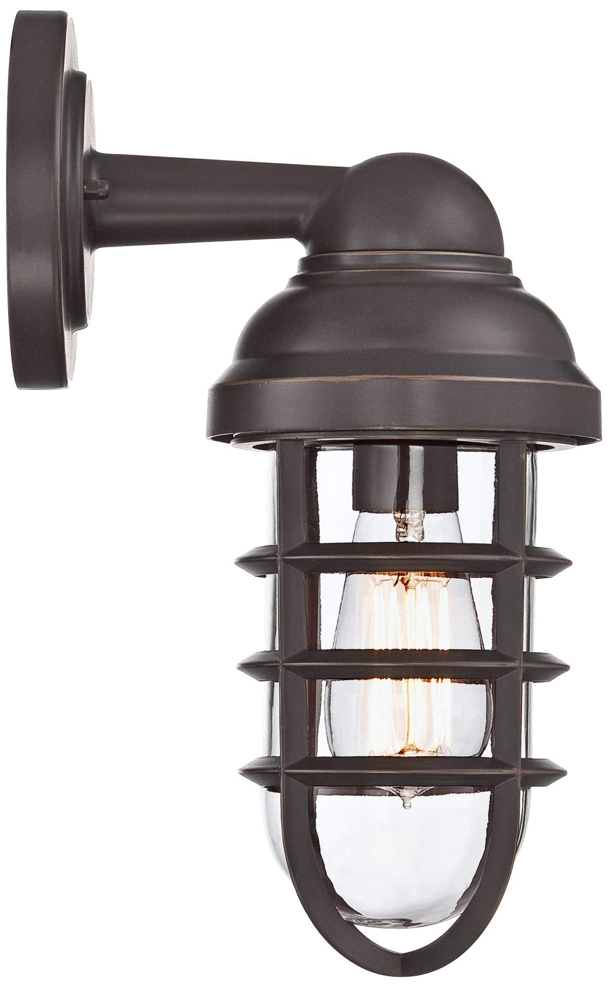 John Timberland Marlowe Rustic Industrial Farmhouse Outdoor Wall Light Fixture Bronze Cage 13" Clear Glass for Exterior Barn Deck House Porch Yard Patio Outside Garage Front Door Garden Home