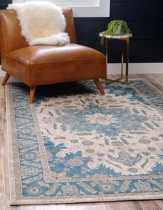 unique loom salzburg collection classic traditional design oriental inspired border area rug, 8 ft x 10 ft, beige/blue