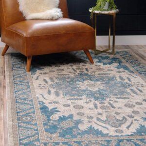 Unique Loom Salzburg Collection Classic Traditional Design Oriental Inspired Border Area Rug, 8 ft x 10 ft, Beige/Blue