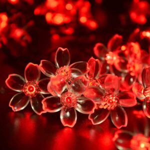 sansun®solar outdoor string lights,22ft 50 led waterproof solar powered string flower fairy lights christmas lights for home, gardens, lawn, patio, halloween, christmas trees, weddings, parties (red)