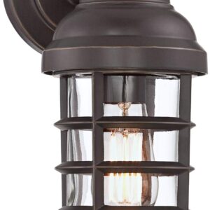 John Timberland Marlowe Rustic Industrial Farmhouse Outdoor Wall Light Fixture Bronze Cage 13" Clear Glass for Exterior Barn Deck House Porch Yard Patio Outside Garage Front Door Garden Home